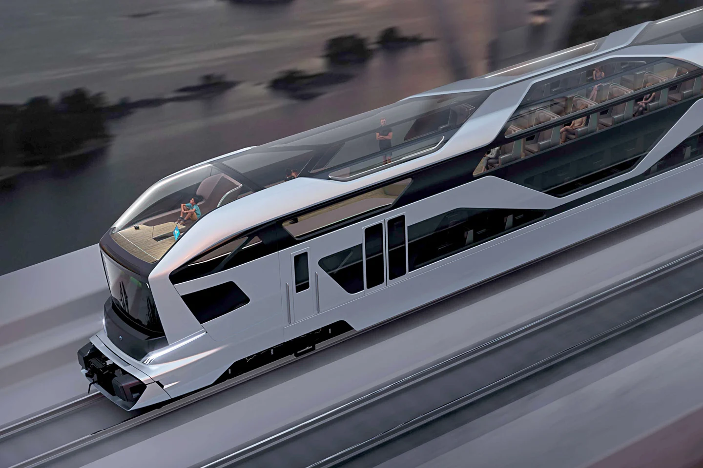 AIRSCP EV Train Concept Features Panoramic Glass Roof | Moss and Fog